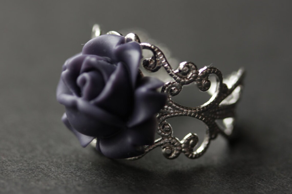 Rose Ring. Purple Rosebud Ring. Dark Purple Flower Ring. | Etsy