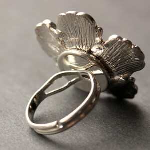 Rhinestone Flower Ring. Silver Rhinestone Ring. Cocktail Ring. Silver ...