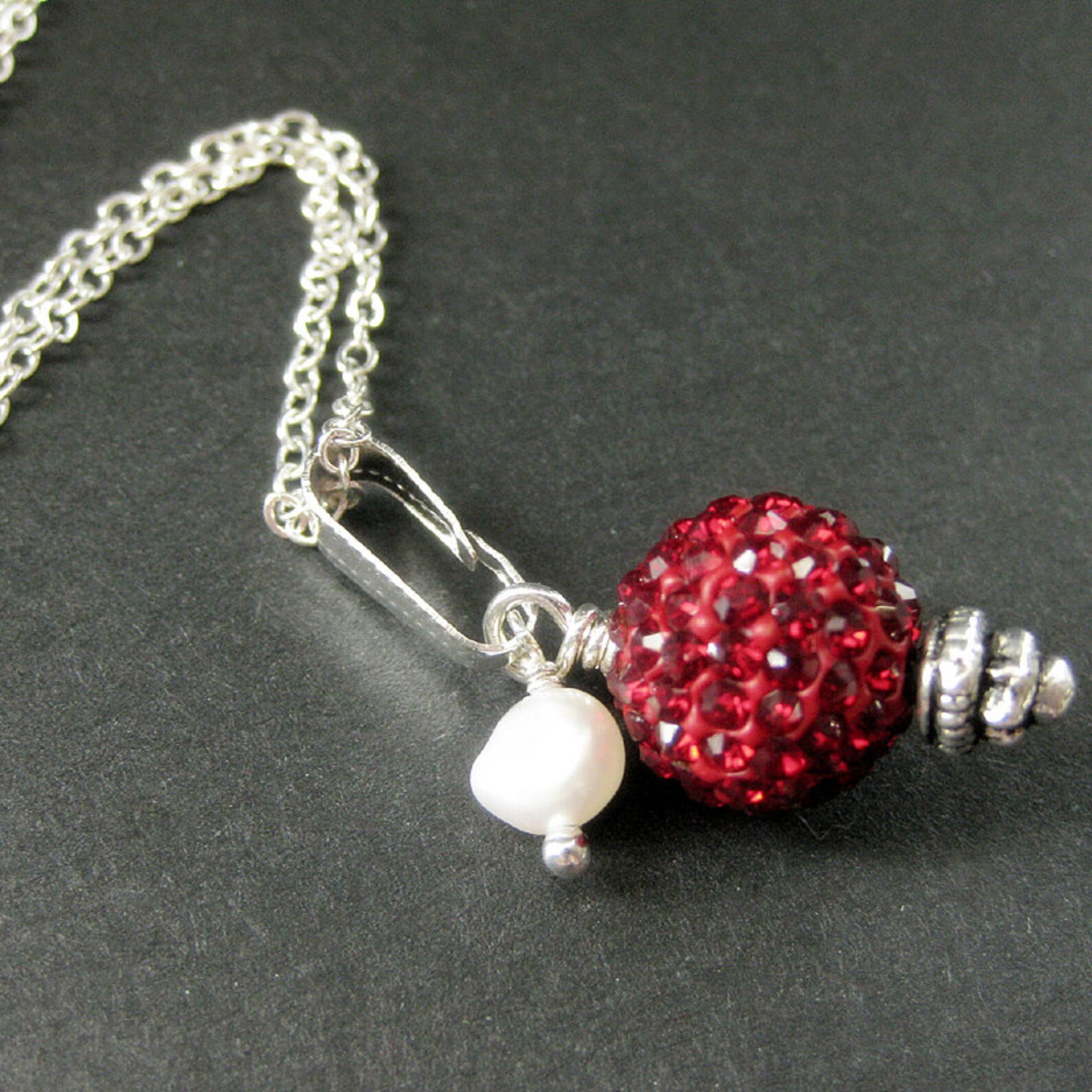 Red Kissing Ball Necklace. Red Necklace. Red Rhinestone Necklace With ...