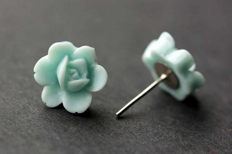 Baby Blue Lotus Earrings. Lotus Rose Earrings. Post Earrings. - Etsy