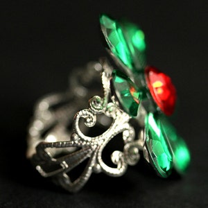 Christmas Flower Ring. Red and Green Ring. Holiday Ring. Christmas Ring ...