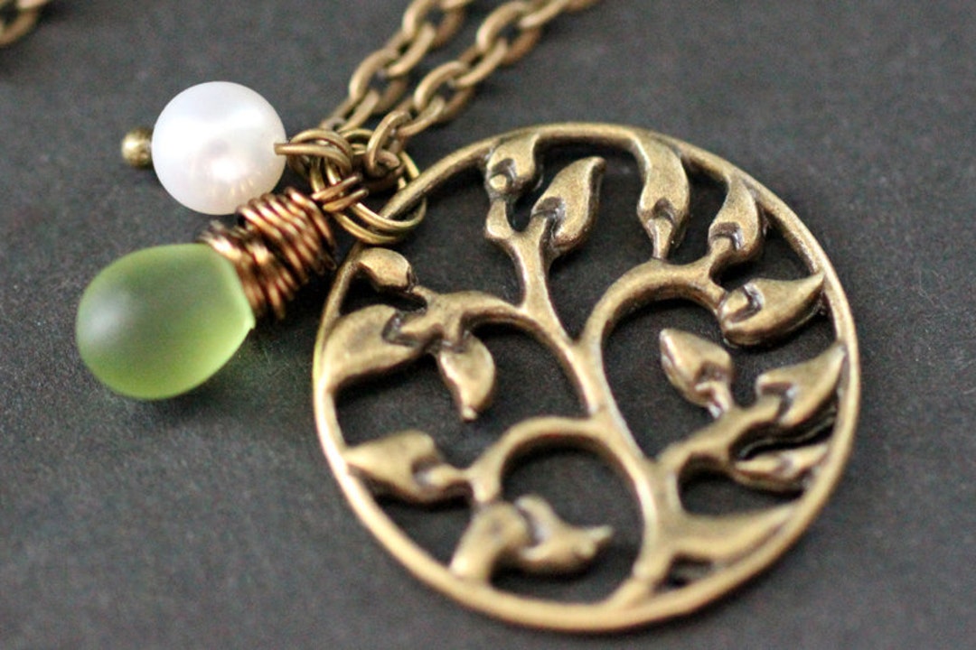 Tree Necklace. Tree of Life Necklace. Leafy Brocade Necklace With Glass ...