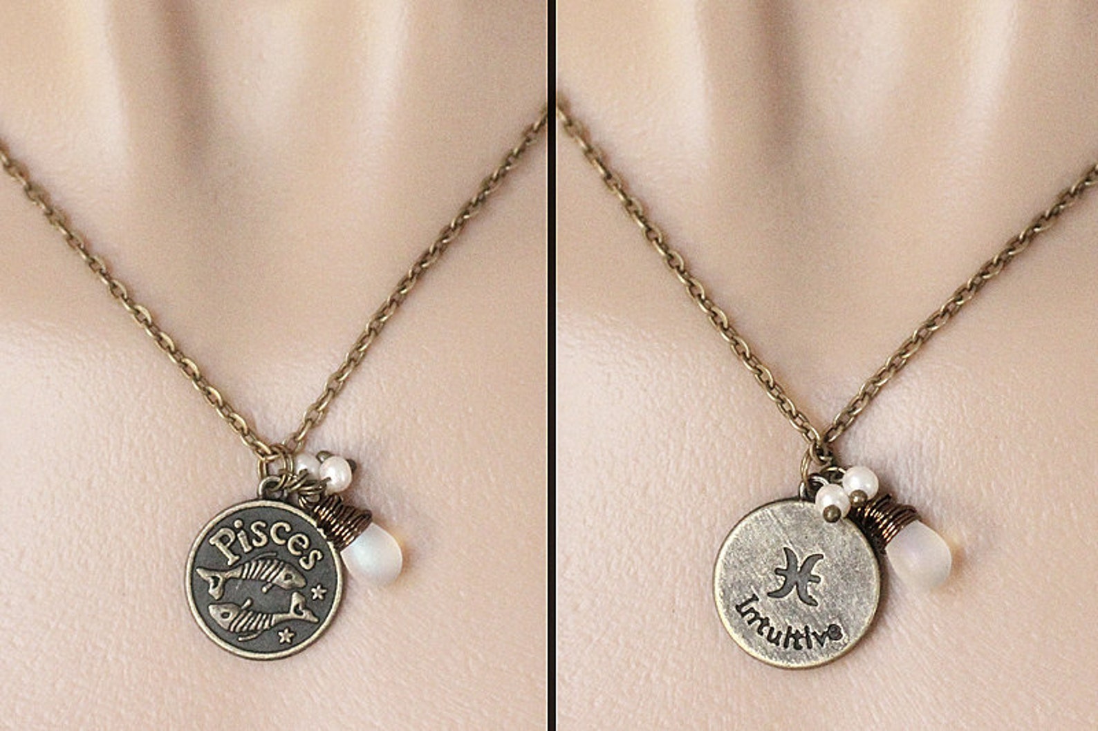 Pisces Astrology Necklace. Zodiac Necklace With Glass Teardrop and ...