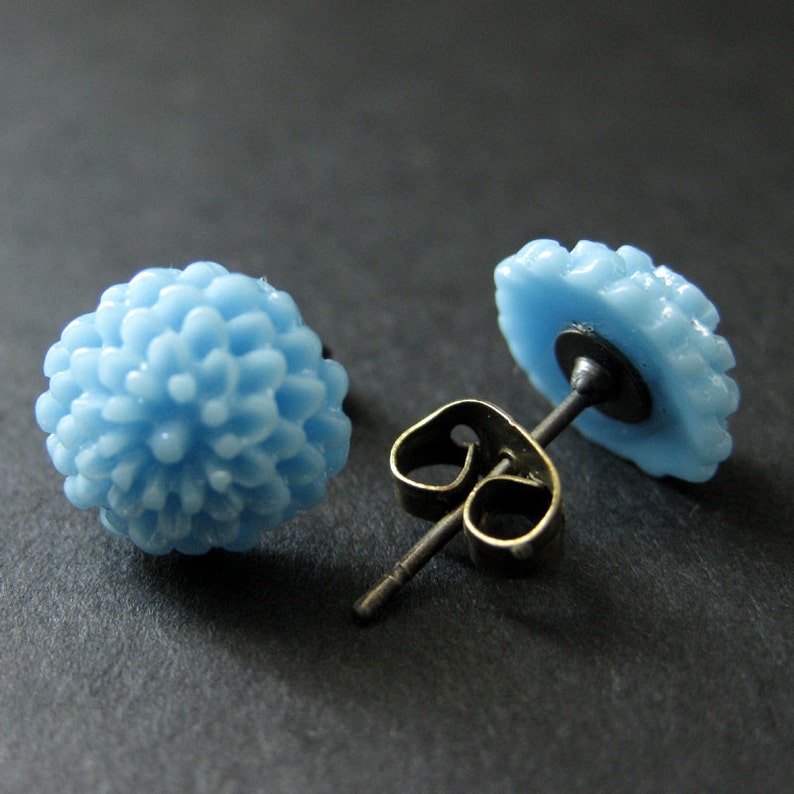 Baby Blue Mini Mum Earrings. Blue Earrings. Bronze Stud Earrings. Blue ...