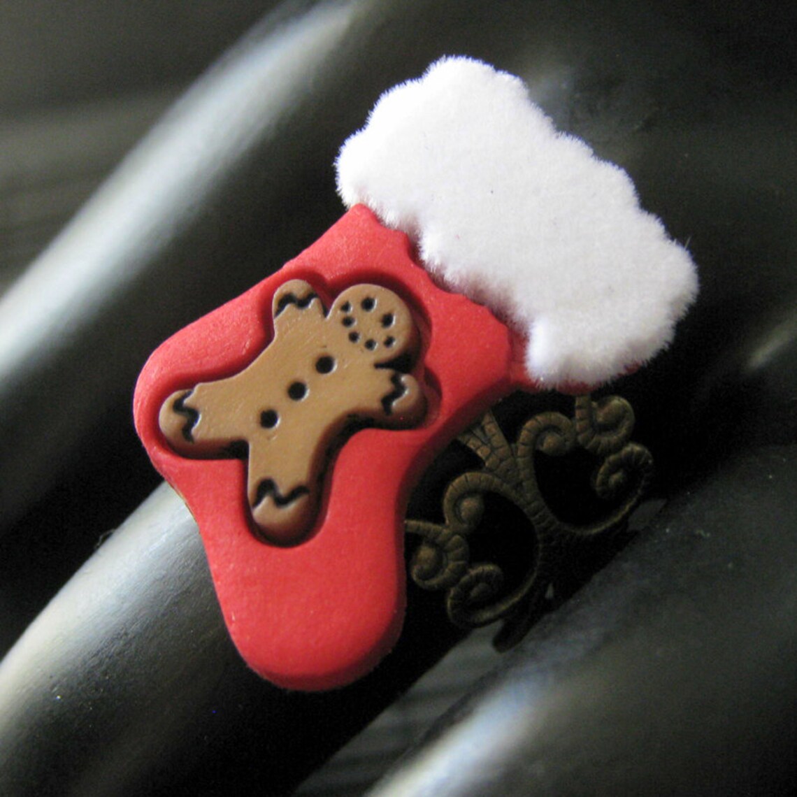 Christmas Ring. Stocking Ring With Gingerbread Man. Holiday Ring ...