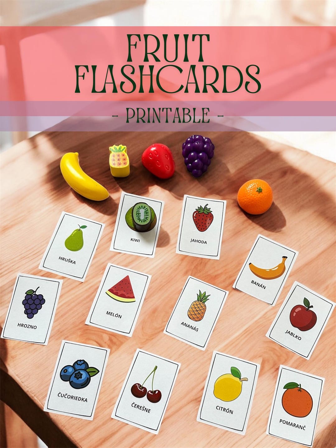Fruit Flashcards – Bilingual Toddler Learning (SK & EN PDF) - Etsy
