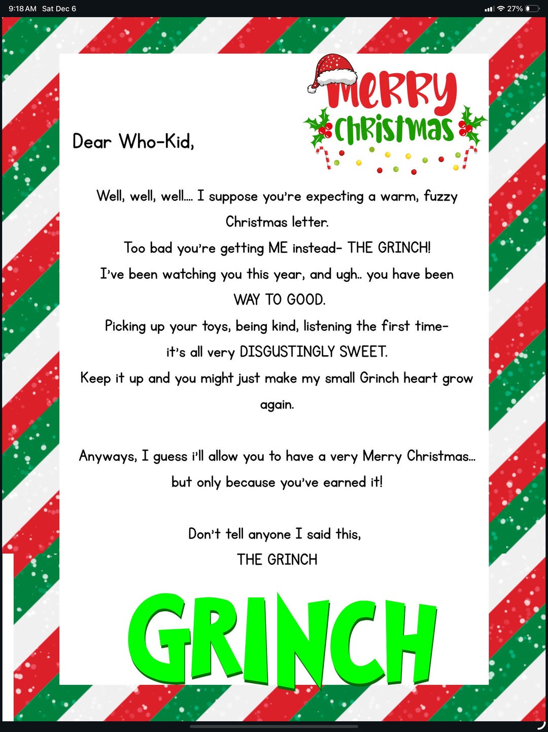 Letter From THE GRINCH (digital Download) - Etsy