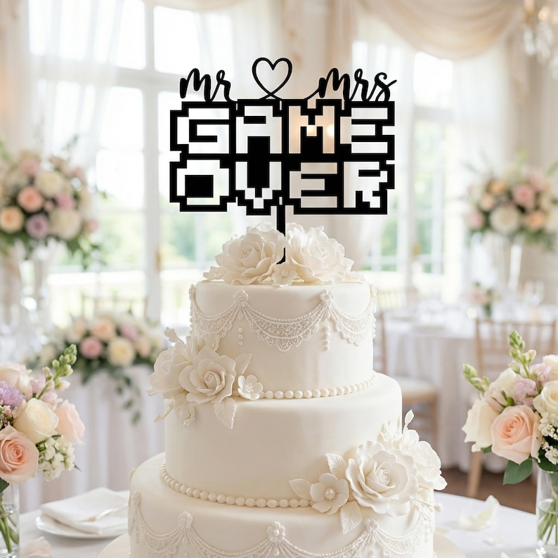 Gamer Wedding Topper Retro Design Pixel Art Video Game Themed ...