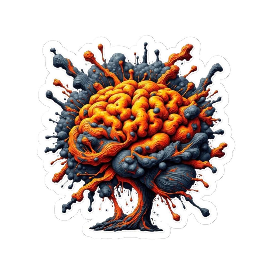 Brain Volcano Sticker | Anxious Mind Kiss-cut Vinyl Sticker | Energetic ...