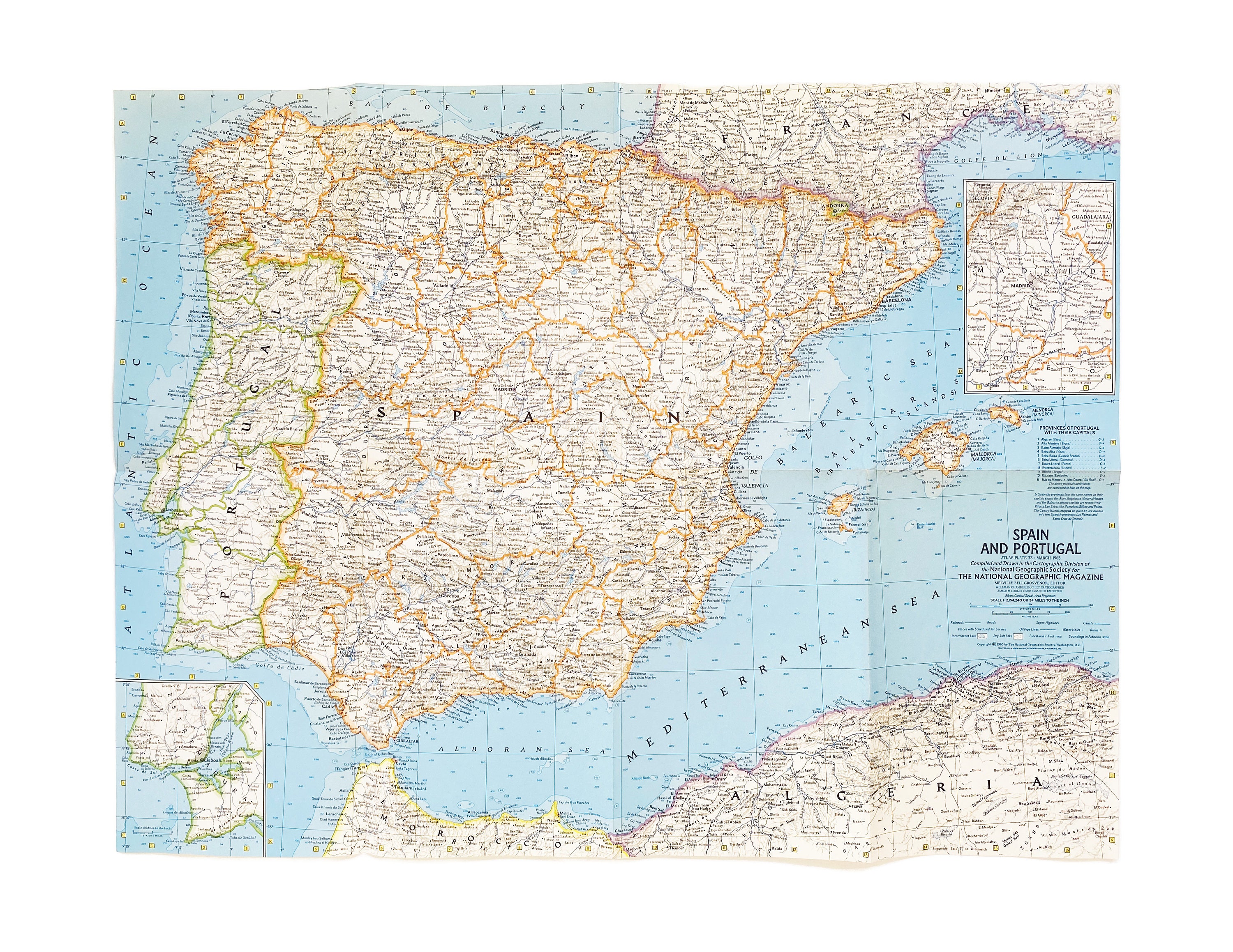 Vintage 1960s Spain and Portugal Map Poster Wall Art - Etsy