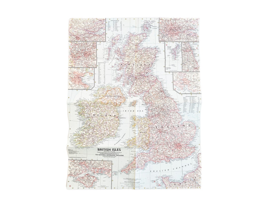 Vintage 1950s British Isles Map Poster Wall Art - Etsy