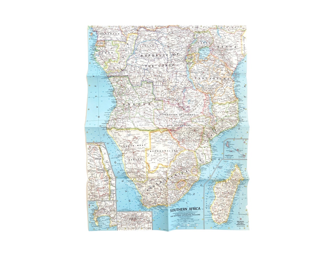 Vintage 1960s Southern Africa Map Poster Wall Art - Etsy