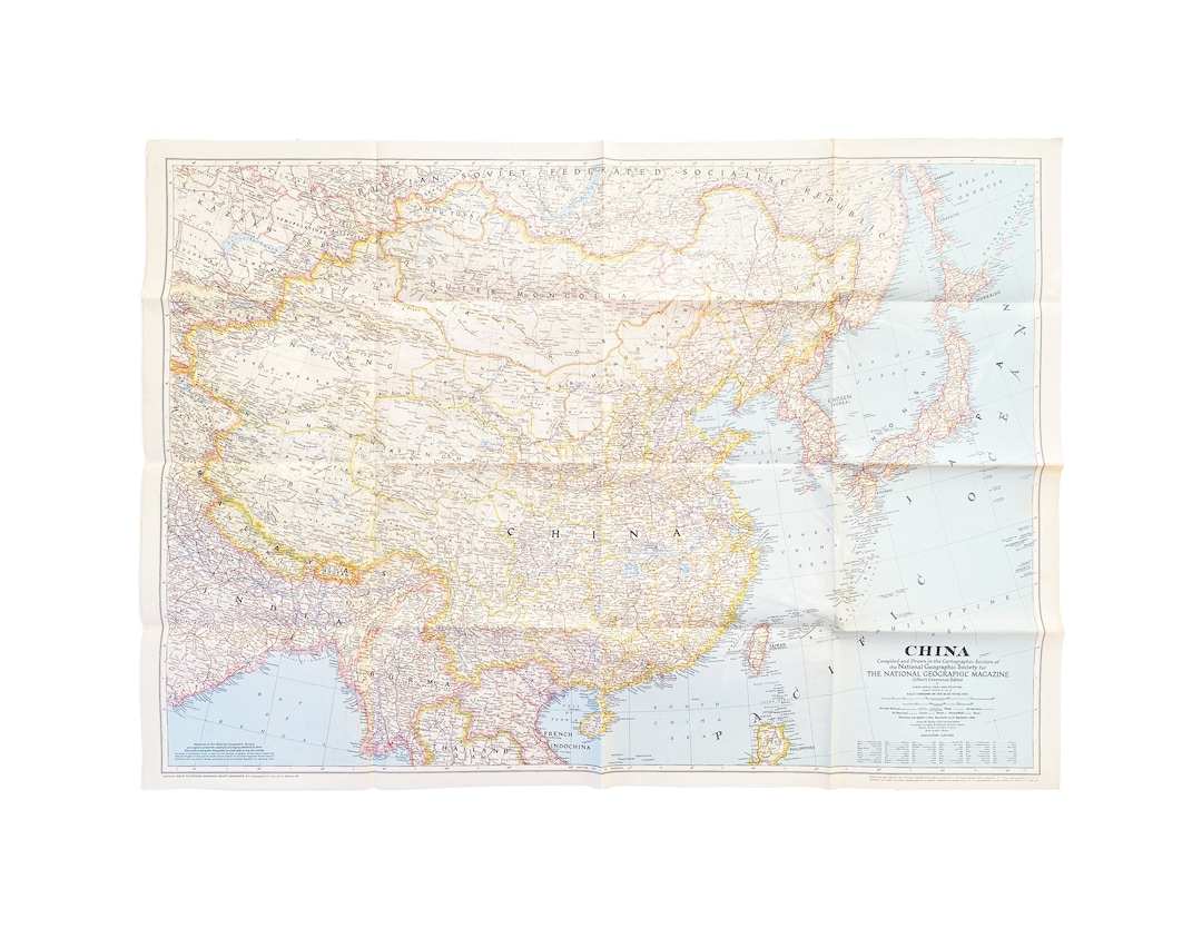 Vintage China Map / 1940s Asia Map Poster Wall Art - Etsy