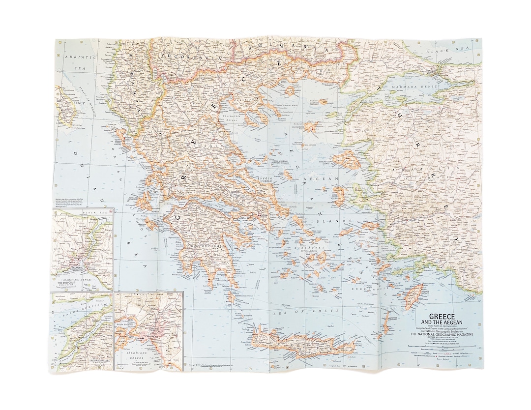 Vintage 1950s Greece and the Aegean Sea Map Poster Wall Art - Etsy