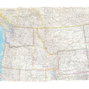 Vintage 1960s Northwestern United States Map / Pacific Northwest PNW ...