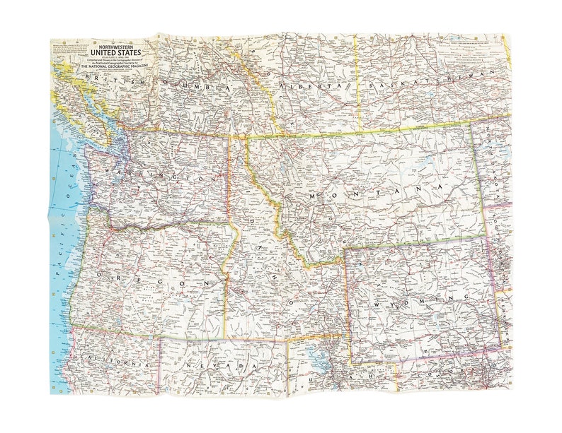 Vintage 1960s Northwestern United States Map / Pacific Northwest PNW ...
