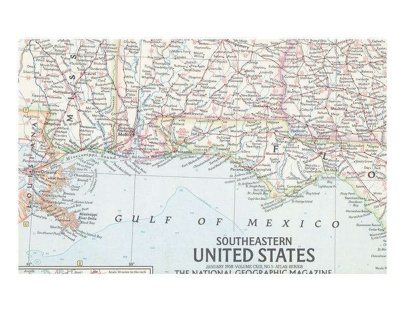 Vintage 1950s Southeastern United States Map Poster Wall Art - Etsy