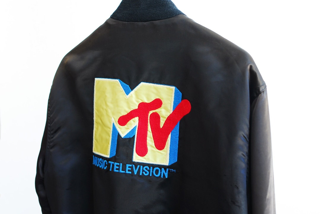 Vintage MTV Black Satin Bomber Jacket / Size Medium - Etsy