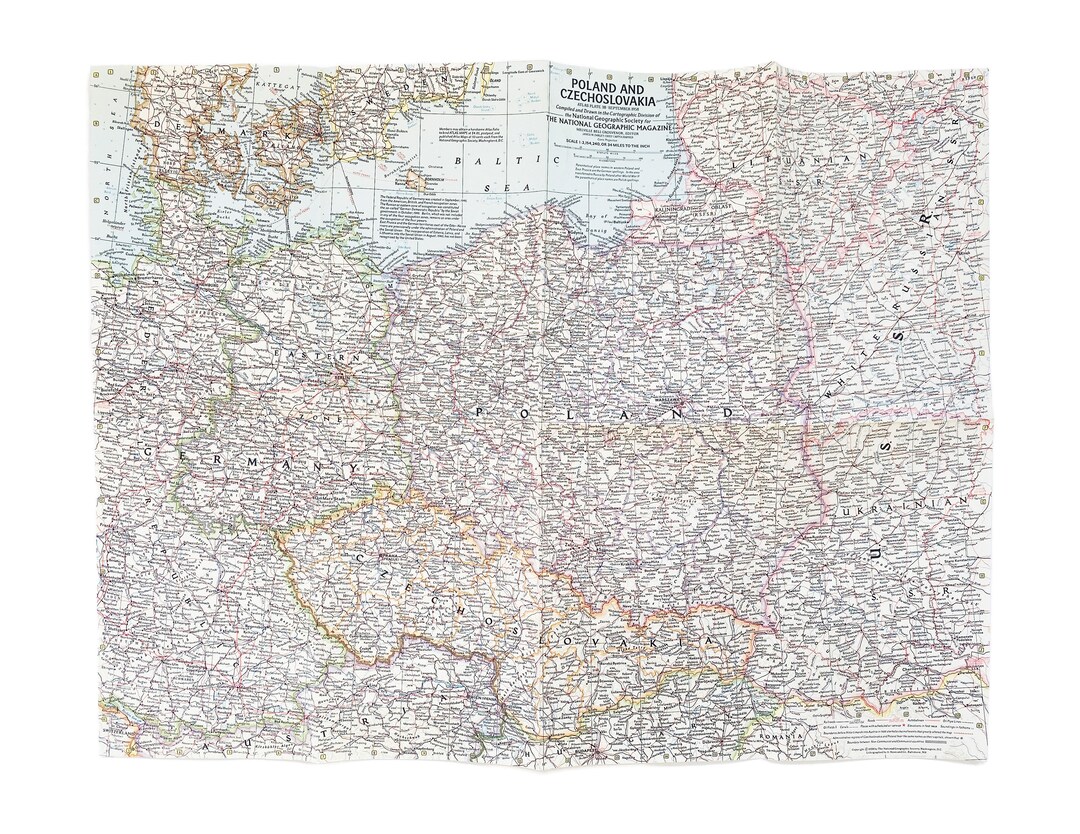 Vintage 1950s Poland and Czechoslovakia Map Poster Wall Art - Etsy