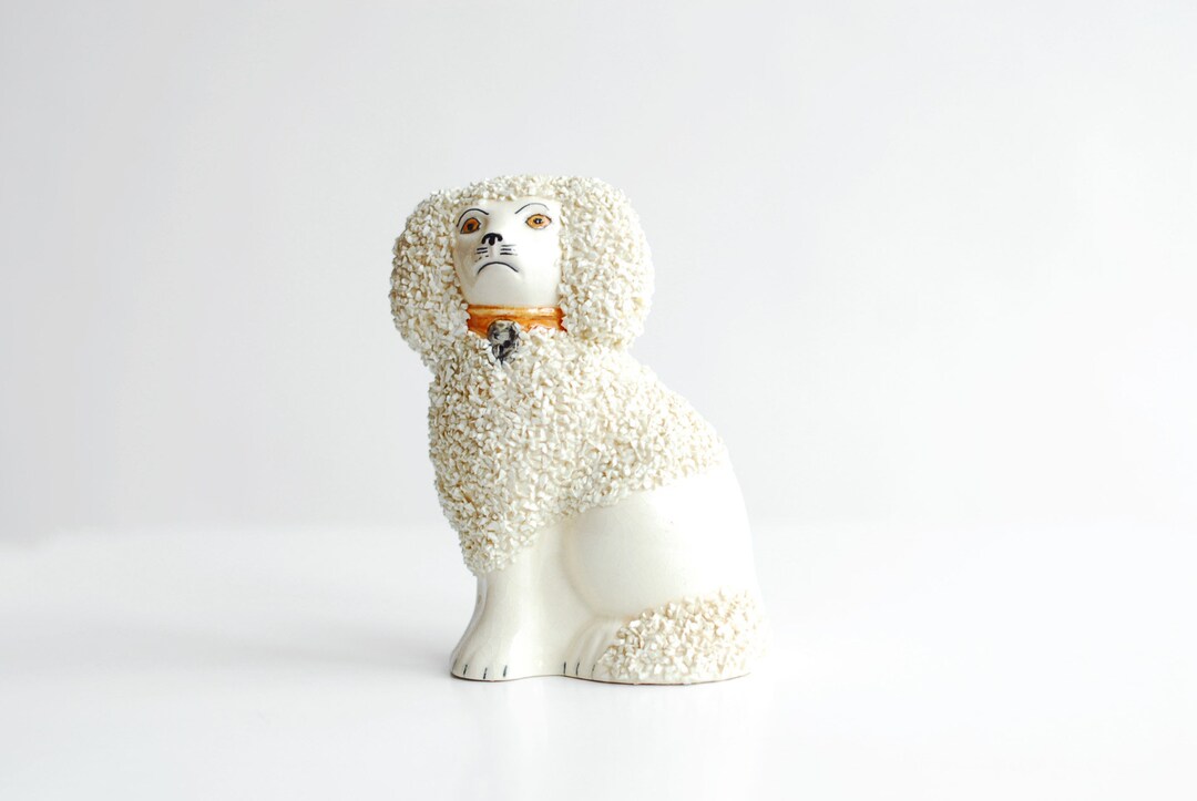 Antique Victorian Staffordshire Confetti Poodle Figurine / 19th Century ...