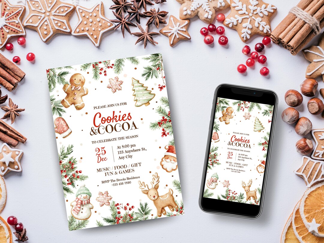 Editable Cookies and Cocoa Invite, Printable Christmas Party Invitation ...