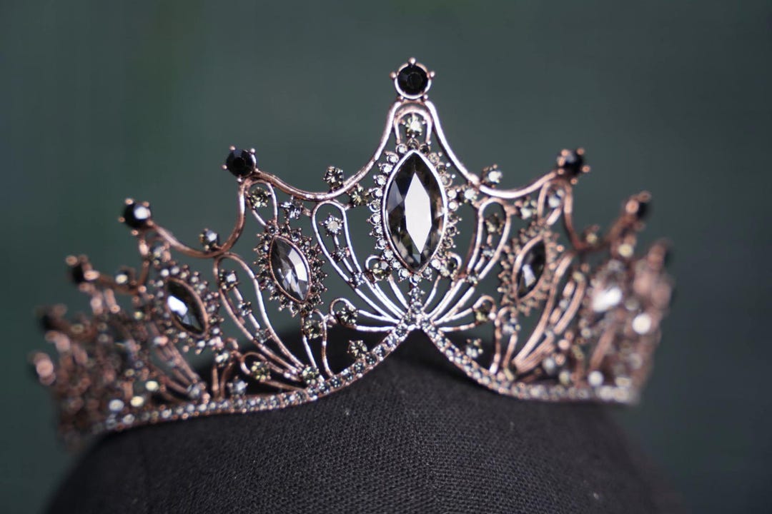 Dark Tiered Rose Gold Grey Crystal Black Tiara Bridal Crown Gold ...