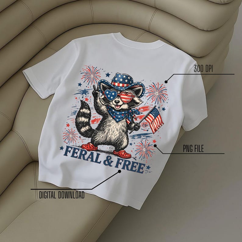 Feral & Free Raccoon PNG, Funny Patriotic Raccoon, 4th of July Shirt ...