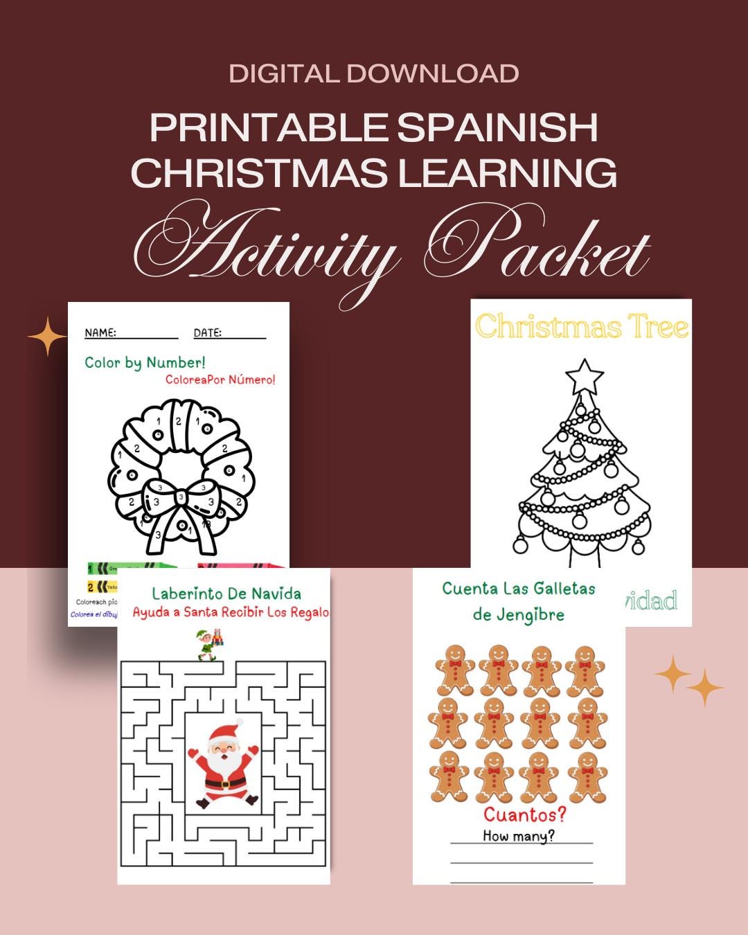 Printable Christmas Activity Sheets | Bilingual Spanish | Christmas ...