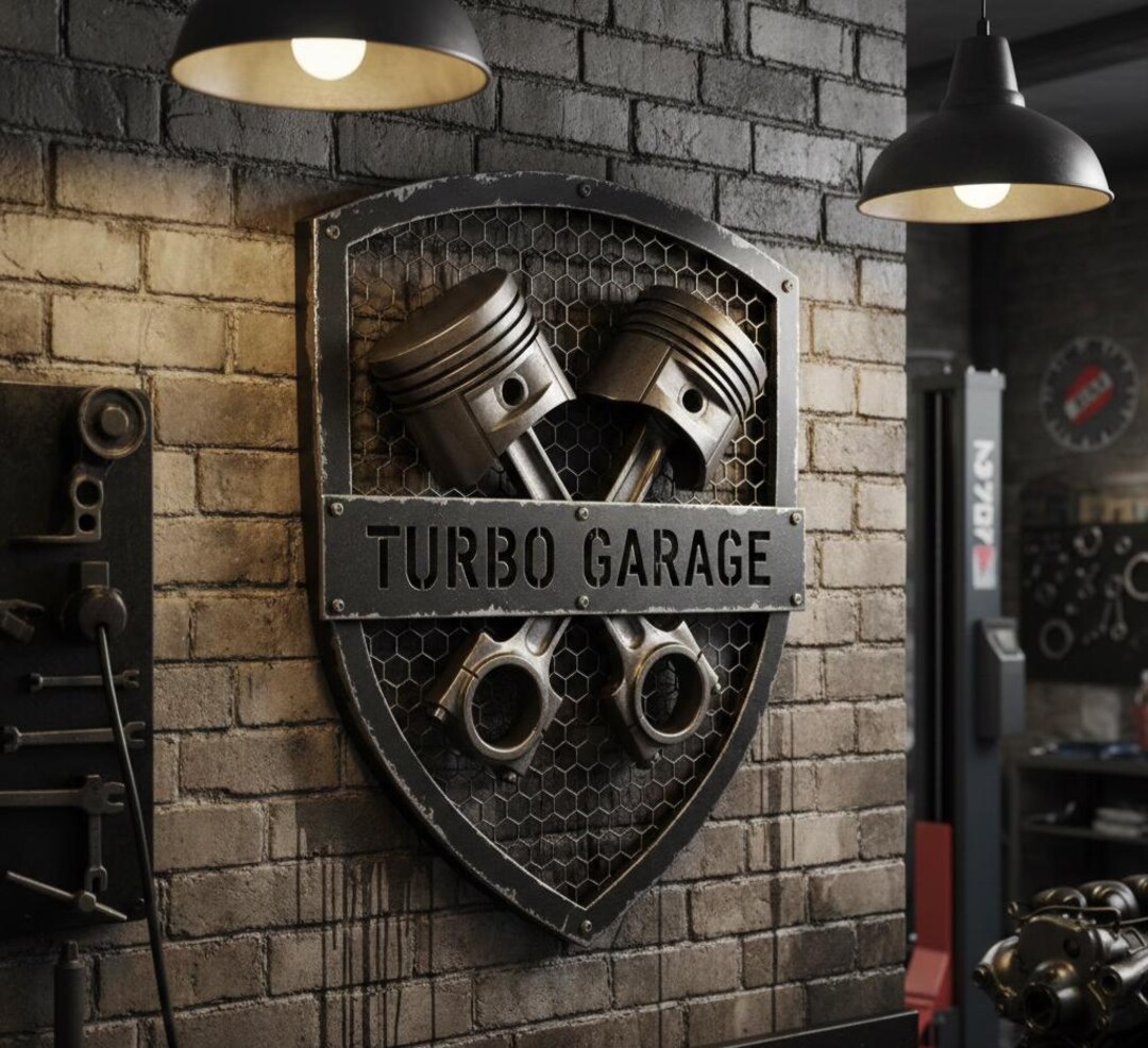 Custom Garage Sign SVG AI DXF - Turbo Pistons Laser Cut File for Man ...