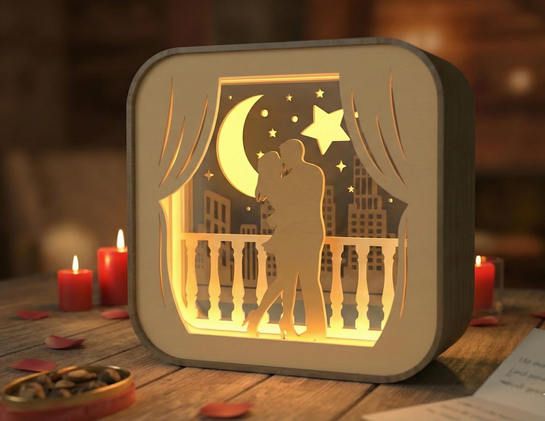 Valentine Couple Shadow Box SVG, Romantic Night Light Laser Cut Lamp ...