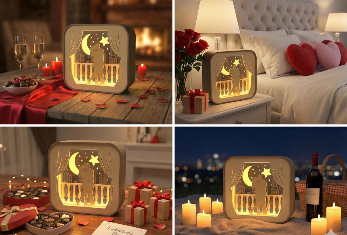Valentine Couple Shadow Box SVG, Romantic Night Light Laser Cut Lamp ...
