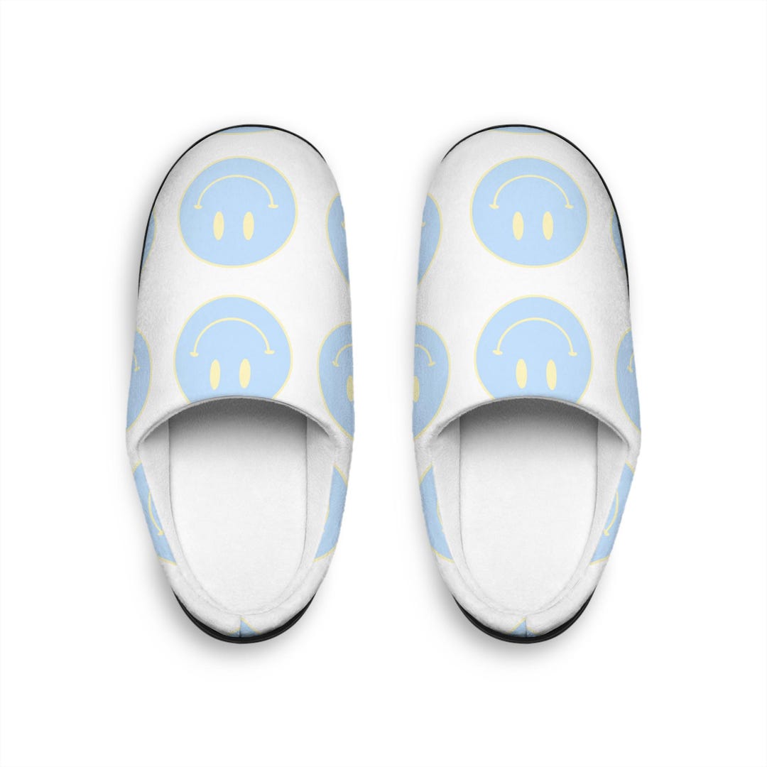Smiley Face Slippers | Flannel Fleece Indoor House Shoes - Etsy