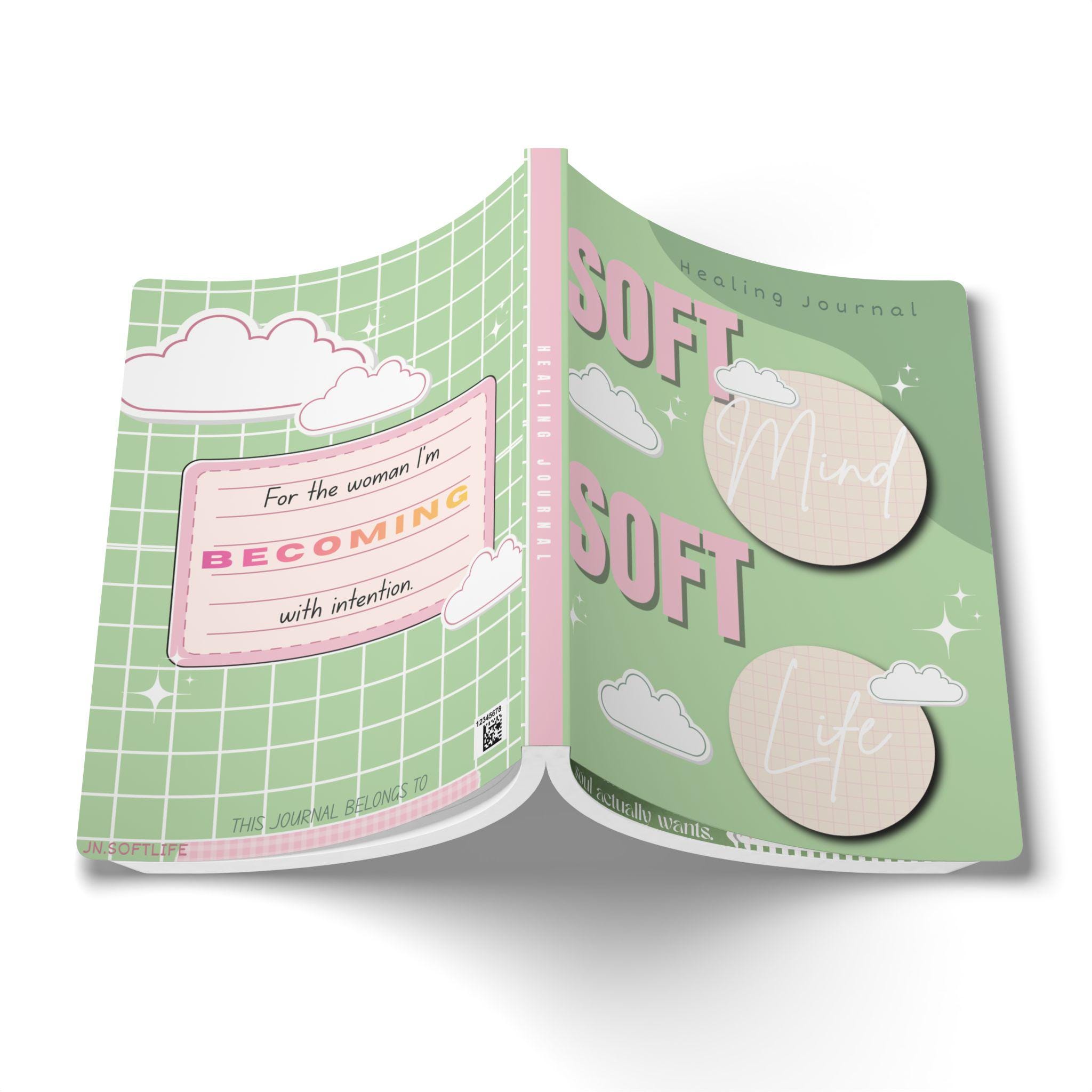 Soft Mind Soft Life Journal Softcover Notebook With Pastel Clouds Grid ...