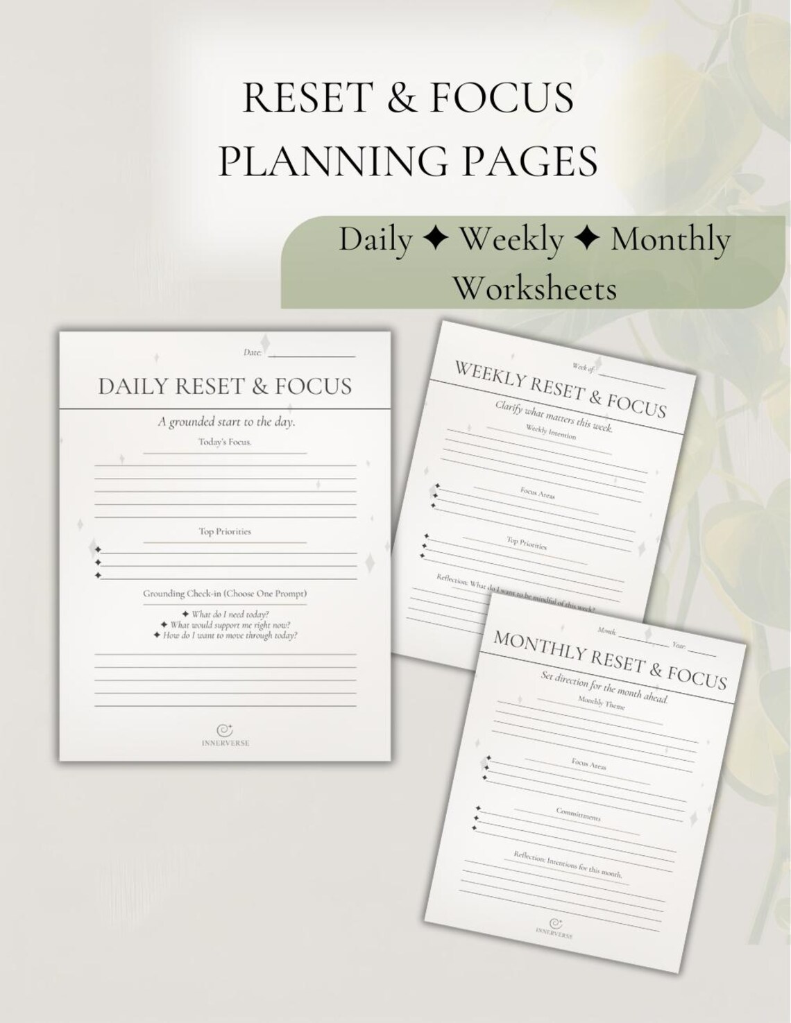 Printable Daily Weekly Monthly Planner | Reset & Focus Planning ...