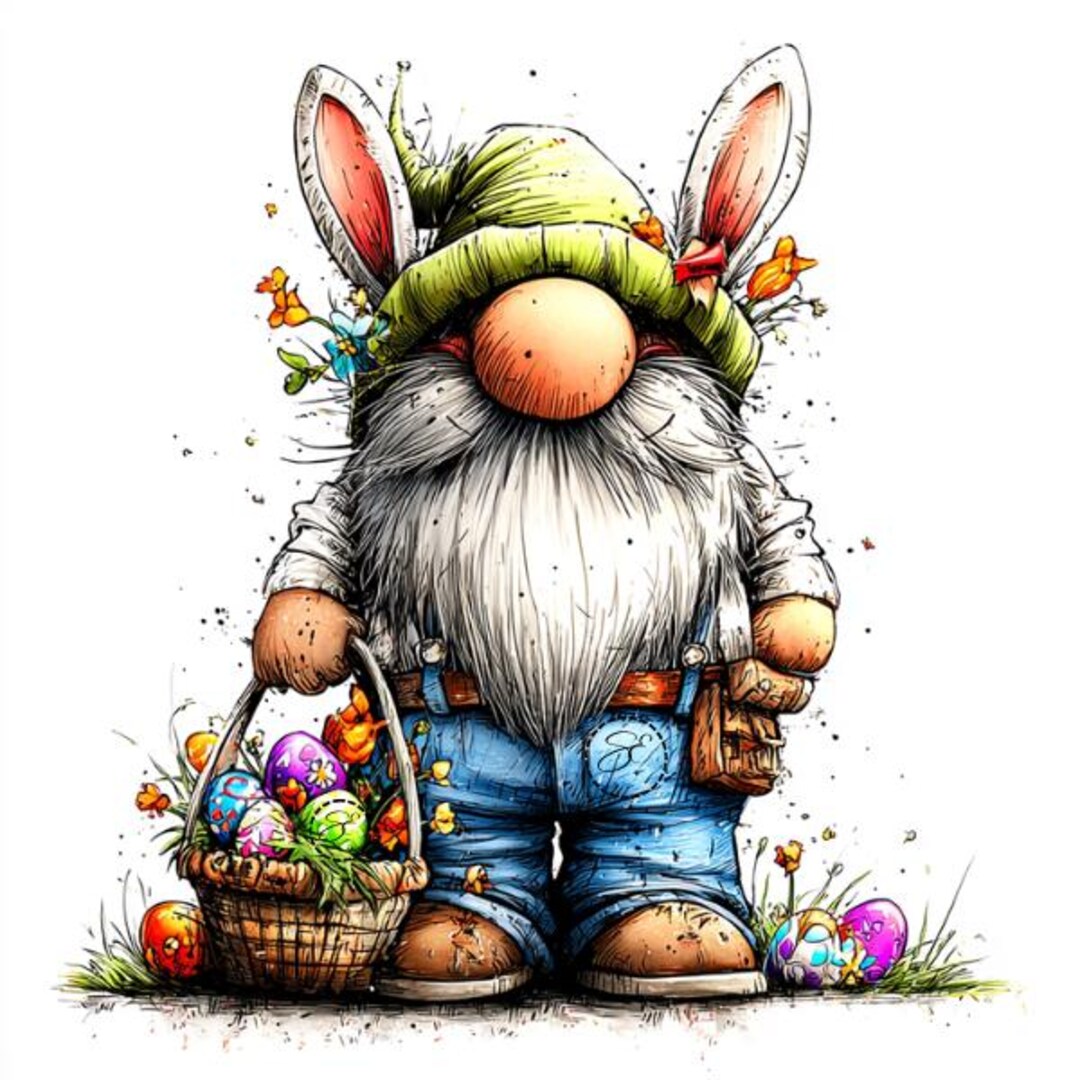 Easter Gnome Clipart | Bunny Ears, Basket of Eggs (digital File) - Etsy