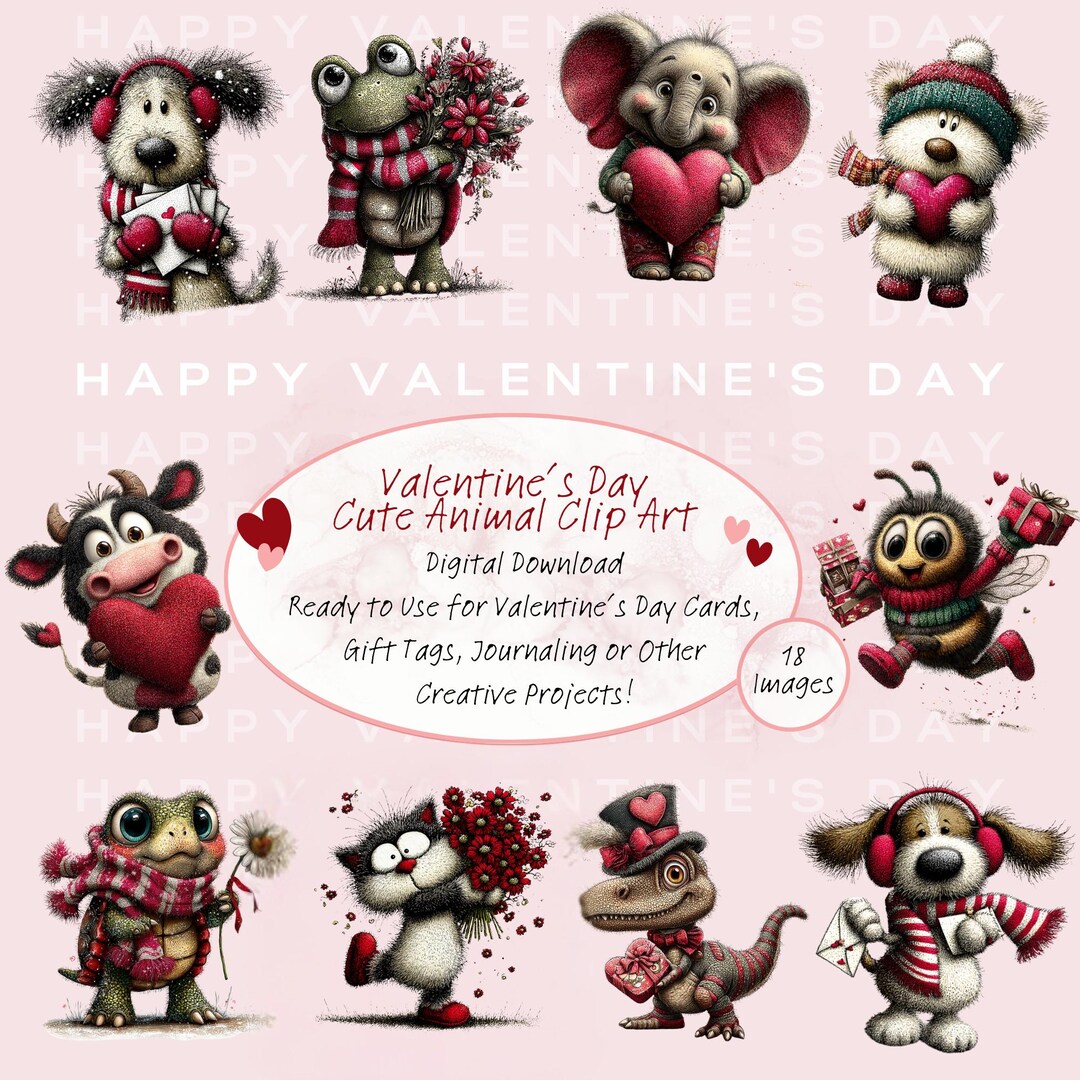 Valentine's Day Animal Clipart | AI Enhanced Illustrations (digital ...