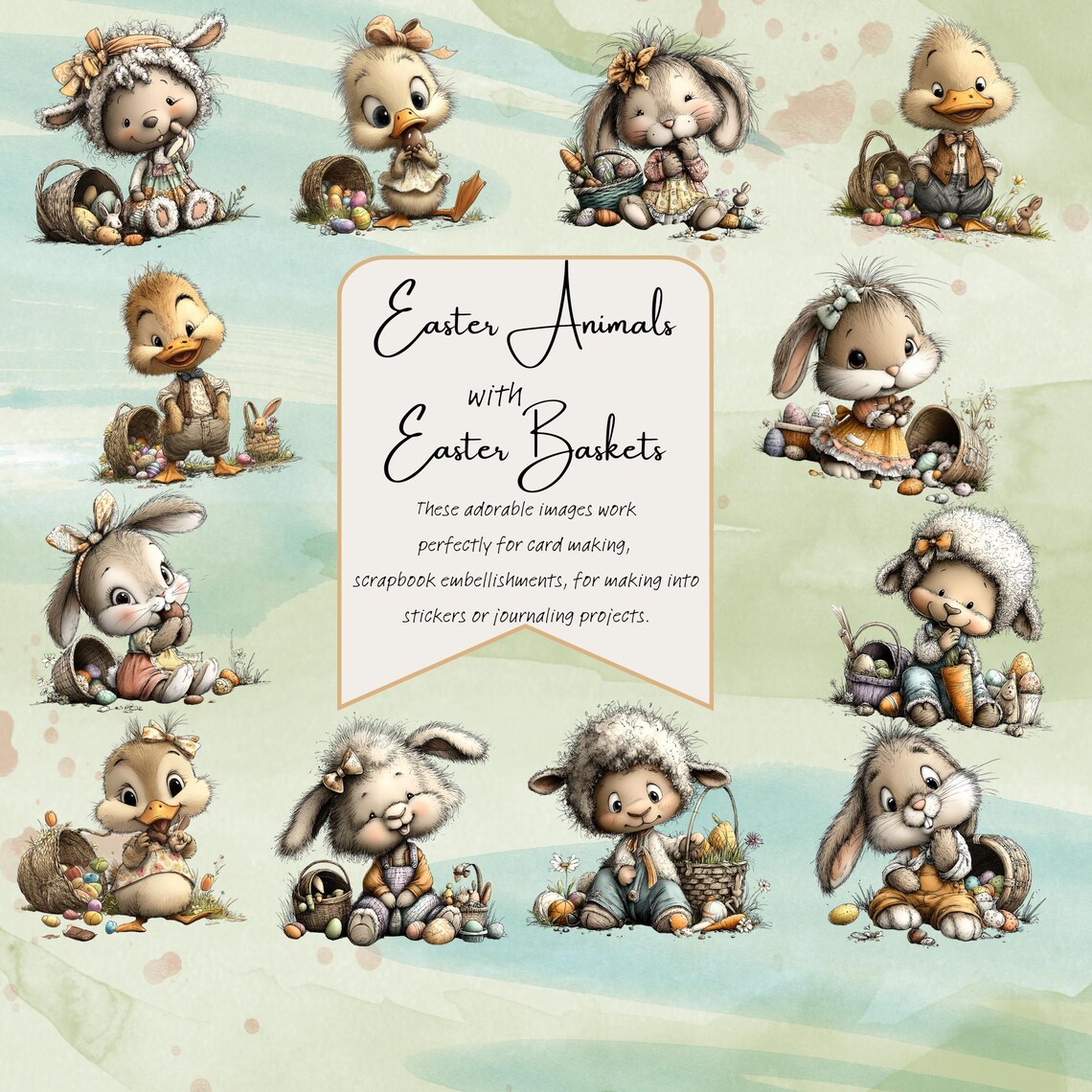 Easter Animals Clipart | Spring Baby Animals, Easter Baskets (instant ...
