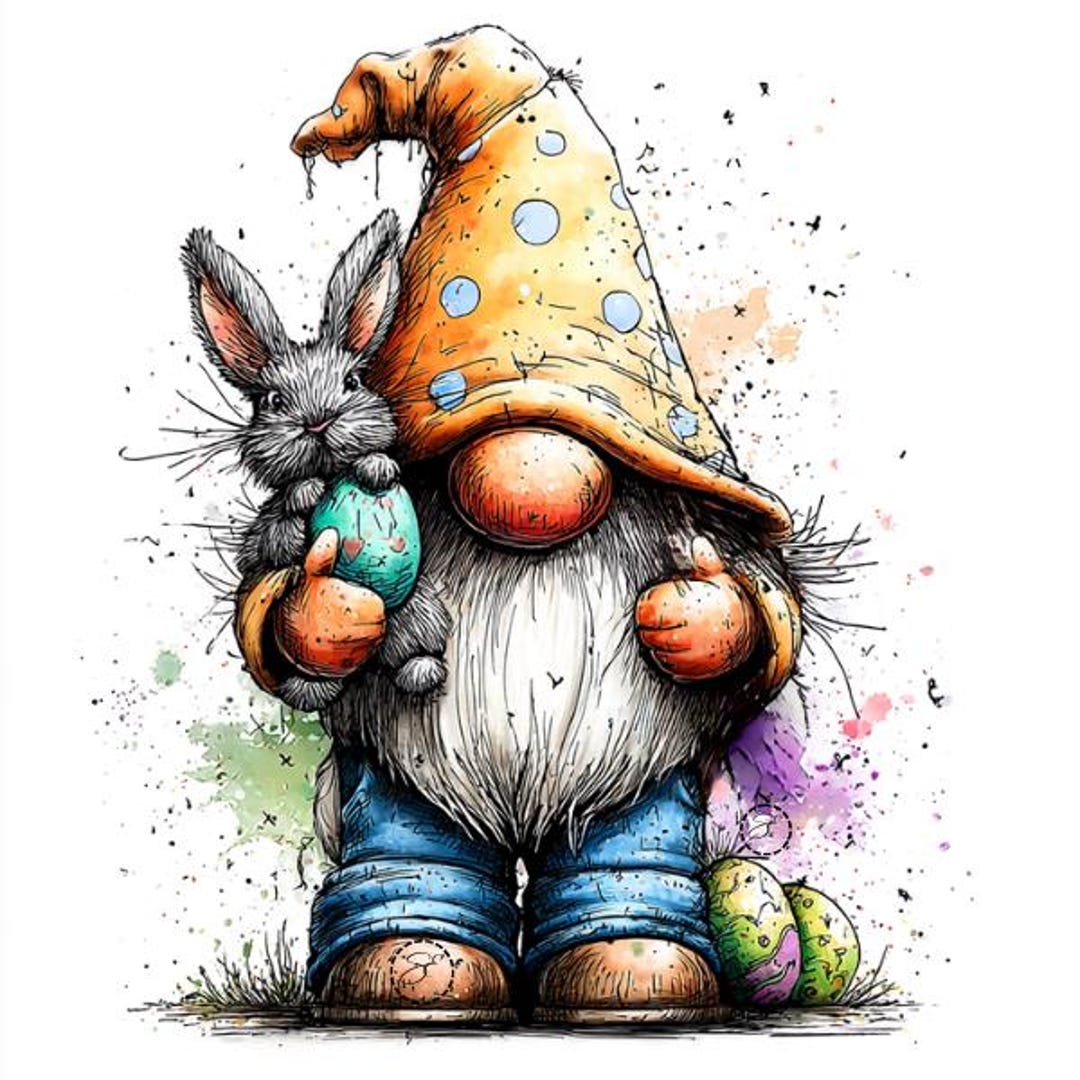 Easter Gnome Clipart | Watercolor Bunny, Eggs (digital File) - Etsy