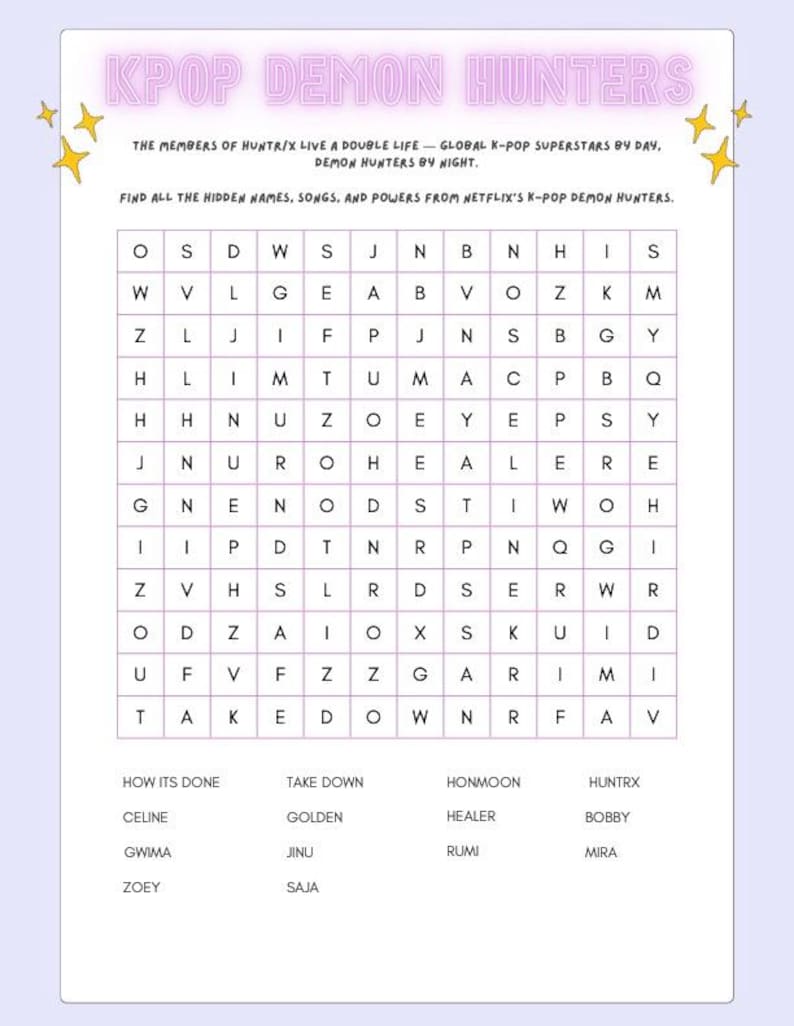 K-pop Demon Hunters: Find the Hidden Lore (word Search Game) - Etsy