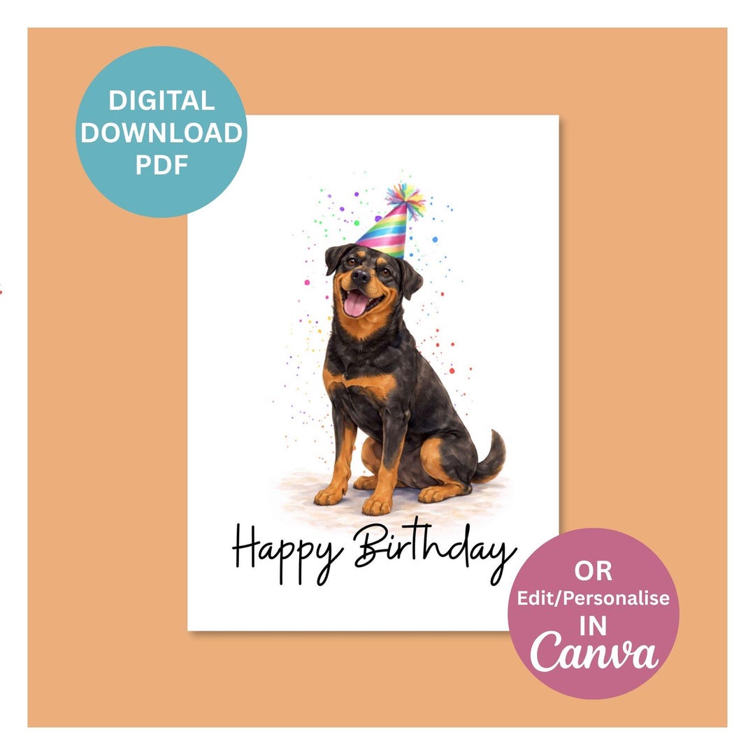 Rottweiler Birthday Card: Canva Template (digital Download) Dog ...