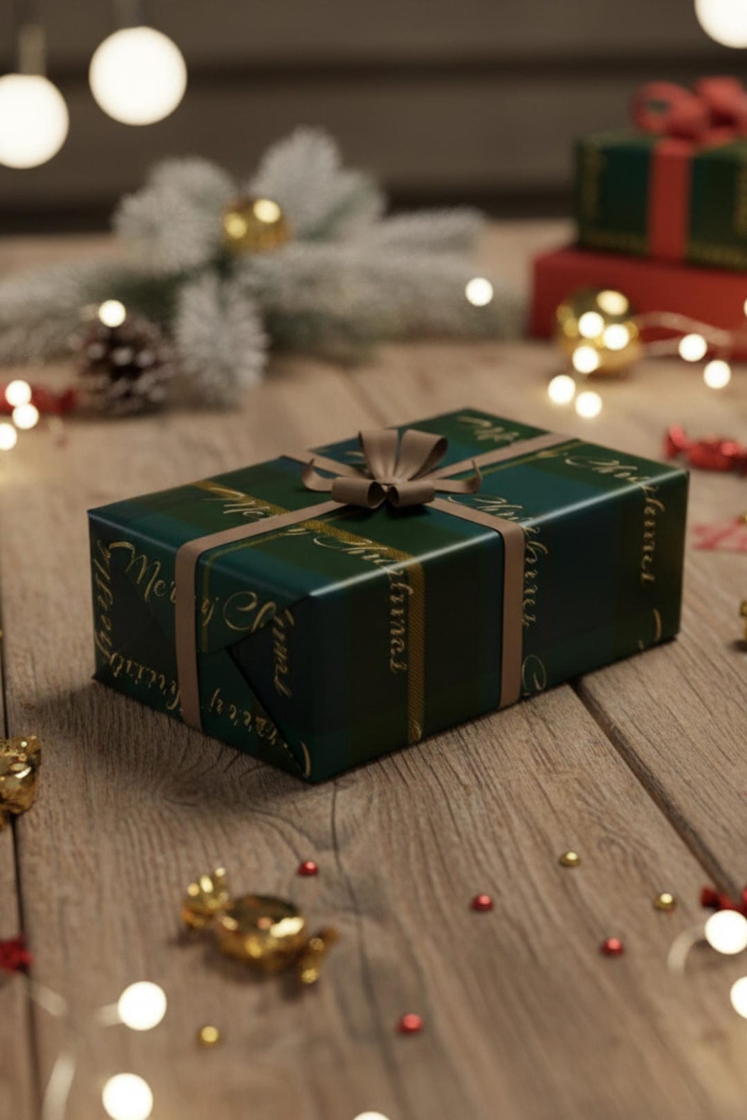 Merry Christmas Plaid Wrapping Paper | Green Gold Holiday Paper - Etsy