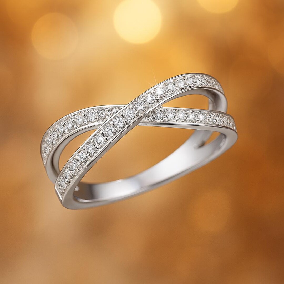 Minimalist Crossed Wedding Band Ring for Women – Stacking Thin Zircon ...