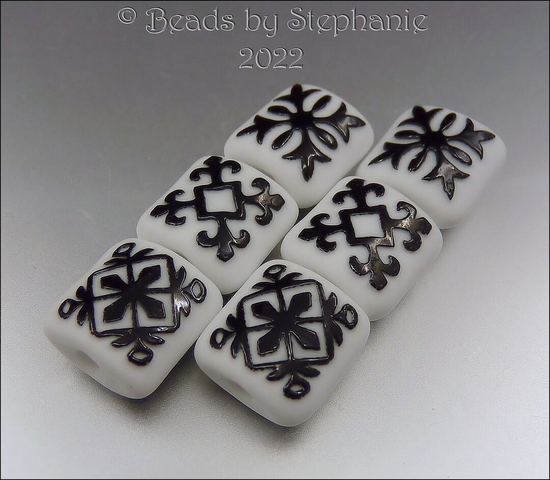 DAMASK SCROLLS Black & White Sandblasted Bead Set Made to Order by ...
