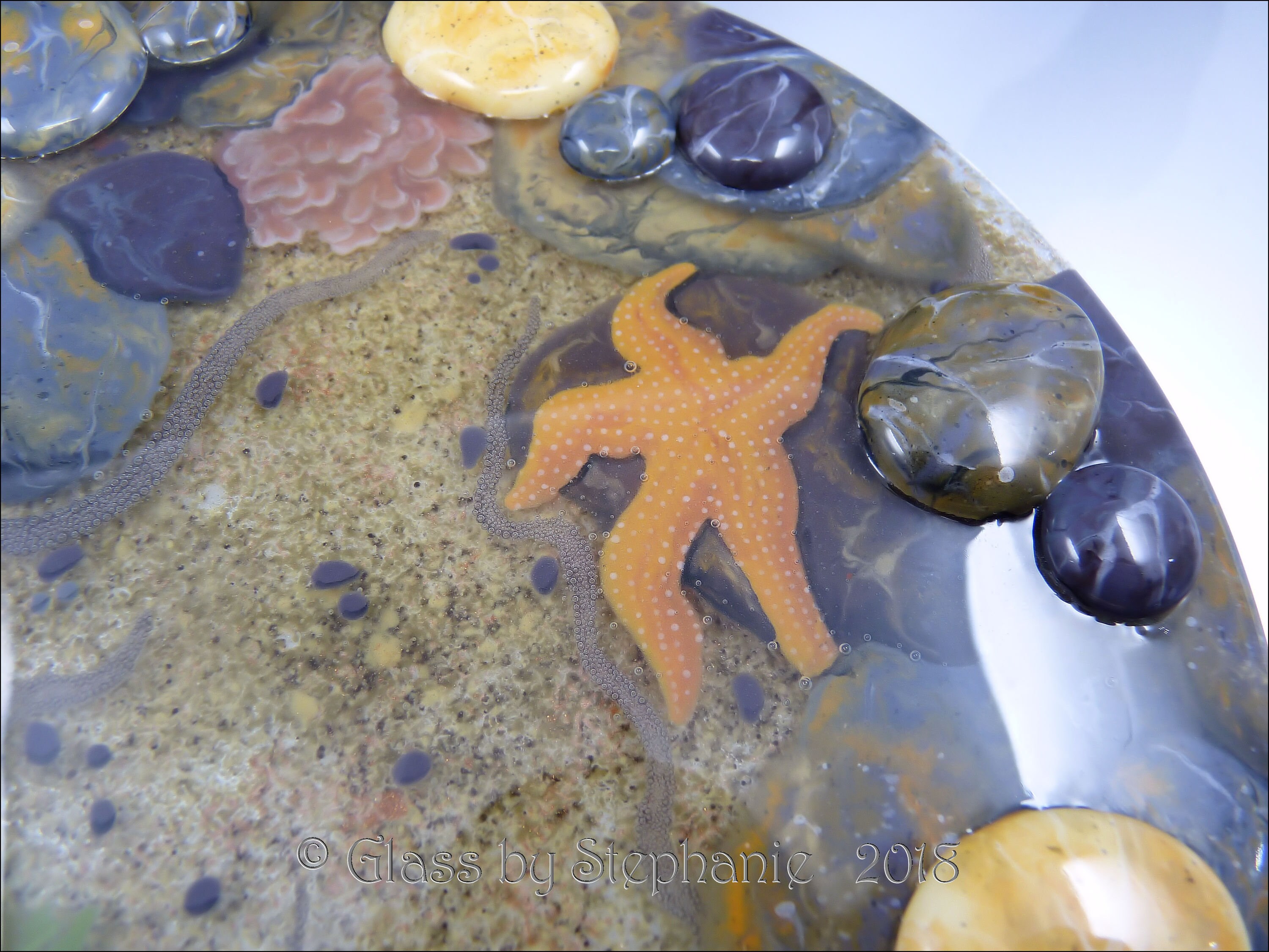 ROCKPOOL Rolling Rocks and Starfish Art Glass - Etsy
