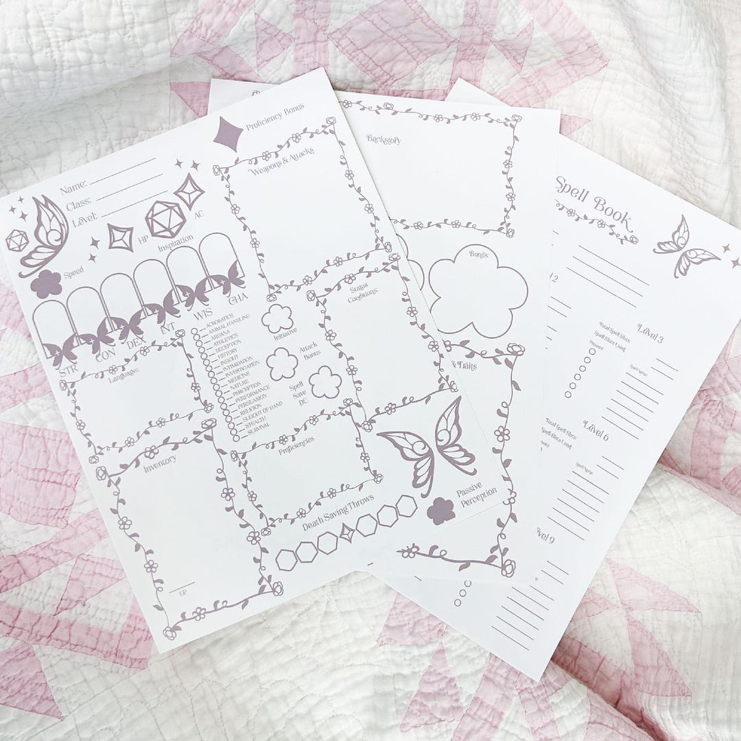 Dnd 5e Cottagecore Character Sheet – Lilac Fairy (PDF Printable ...