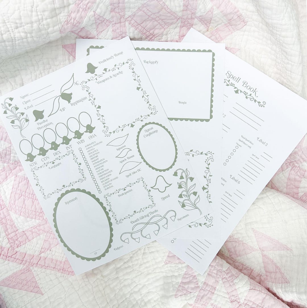 Dnd 5e Cottagecore Character Sheet – Lily (PDF Printable/fillable) – A4 ...