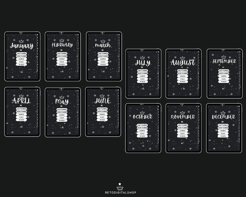 Dark Mode Digital Planner for Goodnotes, iPad & Android, Hyperlinked ...