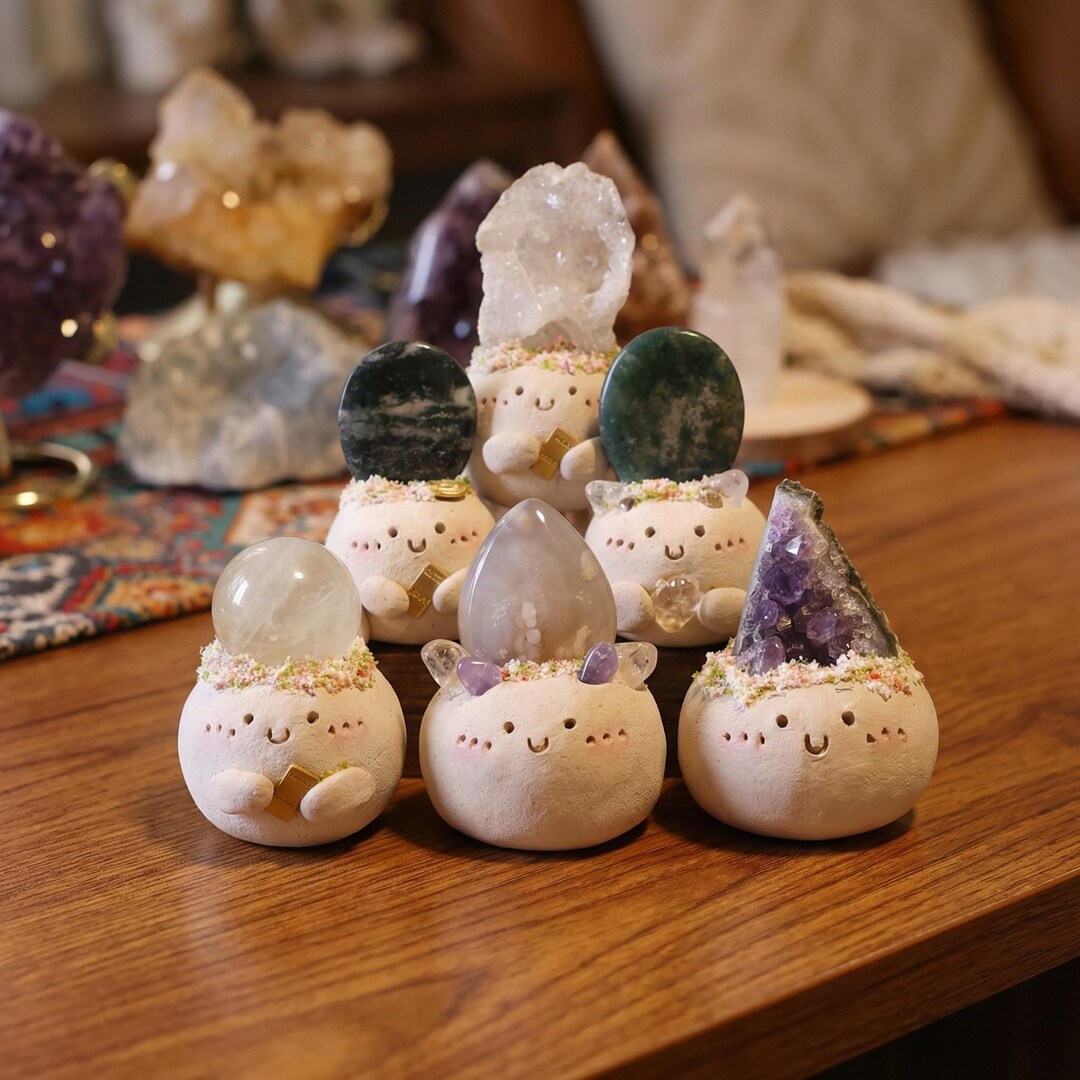 Raw Crystal Smiling Figurines Set, Cute Desk Pet Decor, Natural Crystal ...