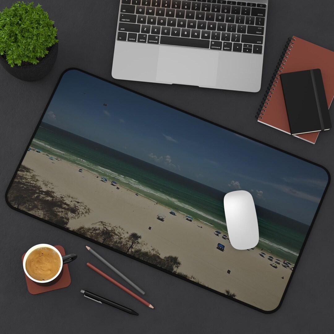 Beachfront Aerial View Desk Mat | Ocean, Sand, Umbrellas - Etsy