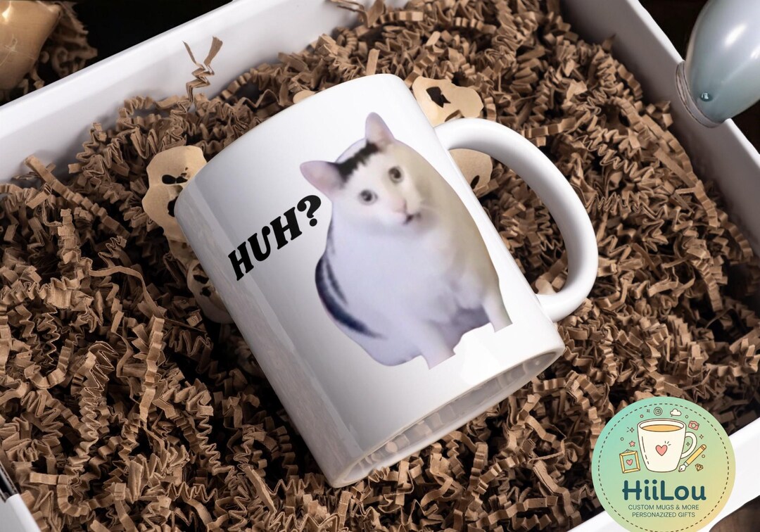 Huh Cat Meme Mug, Funny Cat Coffee Cup, Viral Huh? Cat Gift, Cute Cat ...
